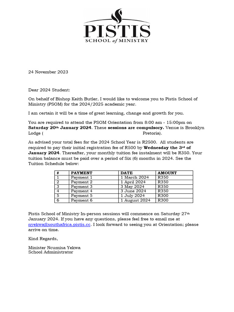 Orientation Letter 2024 School Year - 231124 - 171333 | PDF