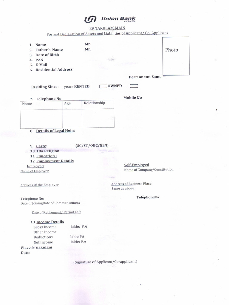 Union Bank Form | PDF
