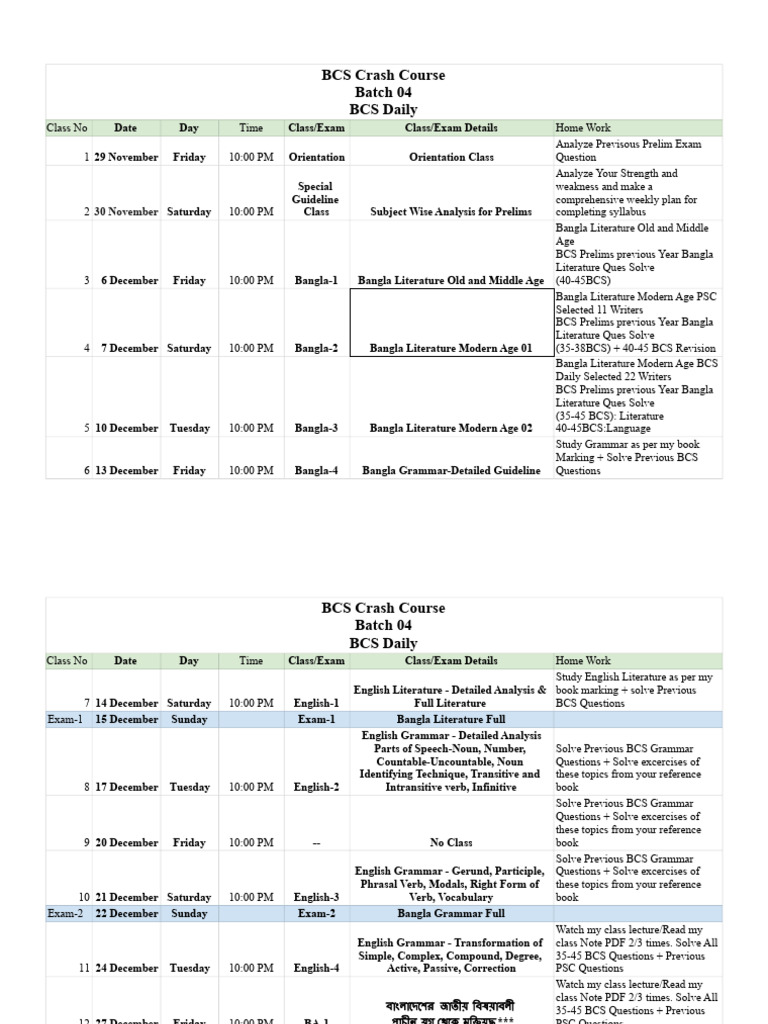 Batch 04 Class and Exam Routine | PDF | Verb | Semantic Units
