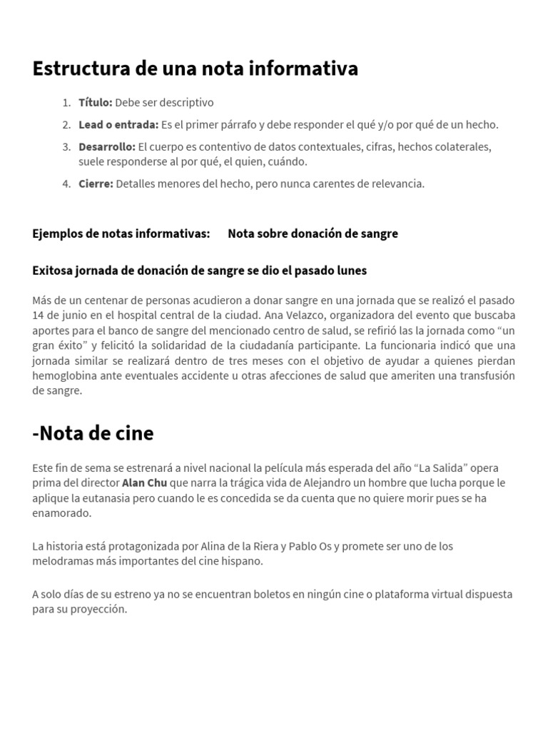 Estructura de una nota informativa | PDF