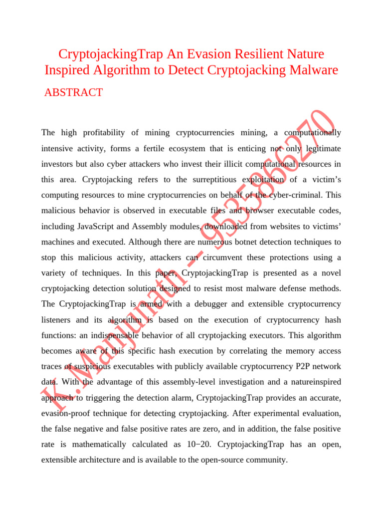 CryptojackingTrap An Evasion Resilient Nature Inspired Algorithm To Detect Cryptojacking Malware ...