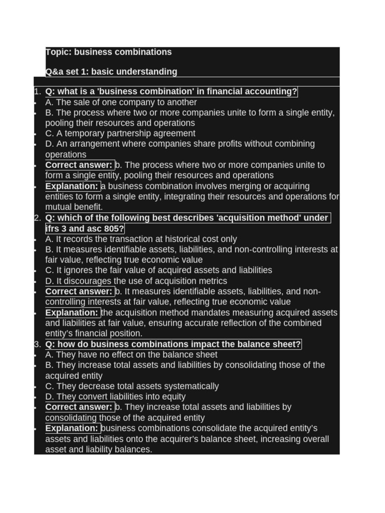 Business Combinations 100 MCQs | PDF | Fair Value | Mergers And Acquisitions