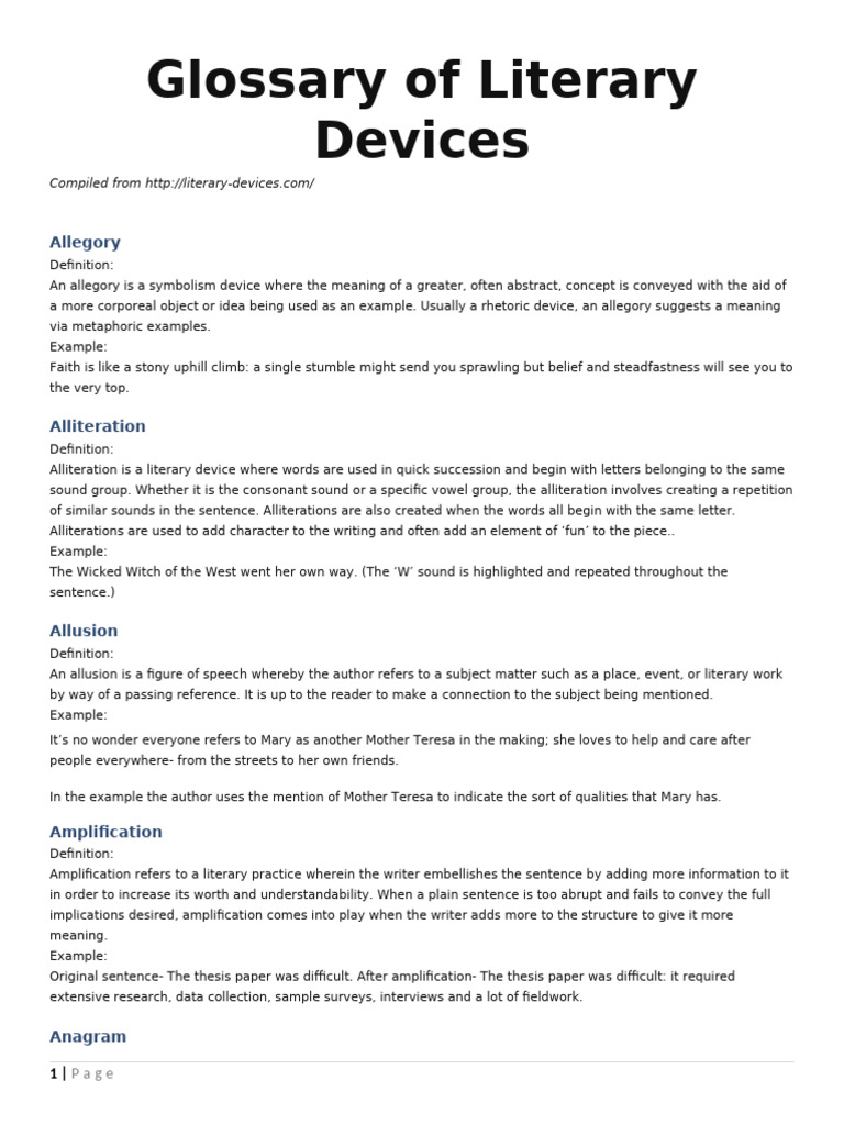 Glossary of Literary Devices | PDF | Narration | Poetry