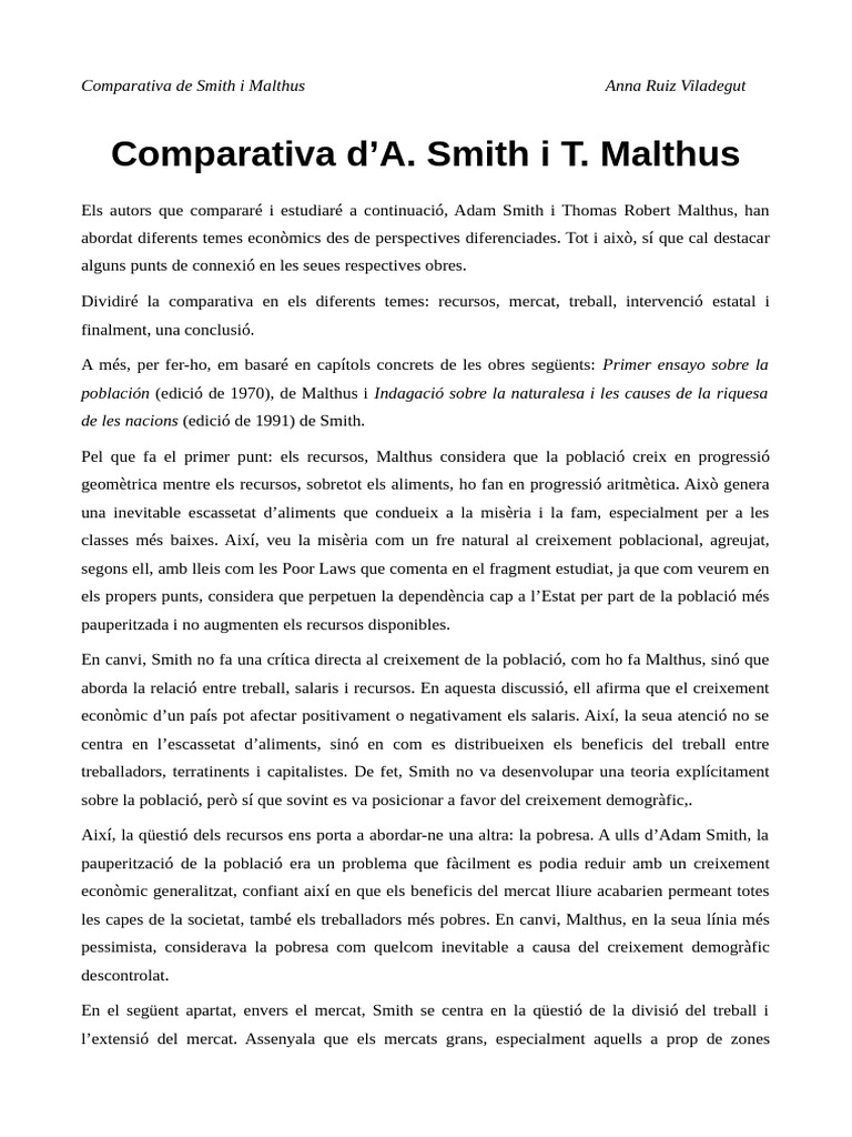 Comparativa Malthus i Smith UDL | PDF