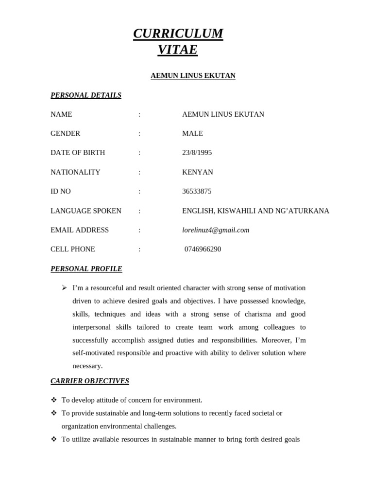 Curriculum Vitae Linus Ekutan | PDF | Behavior Modification | Cognition