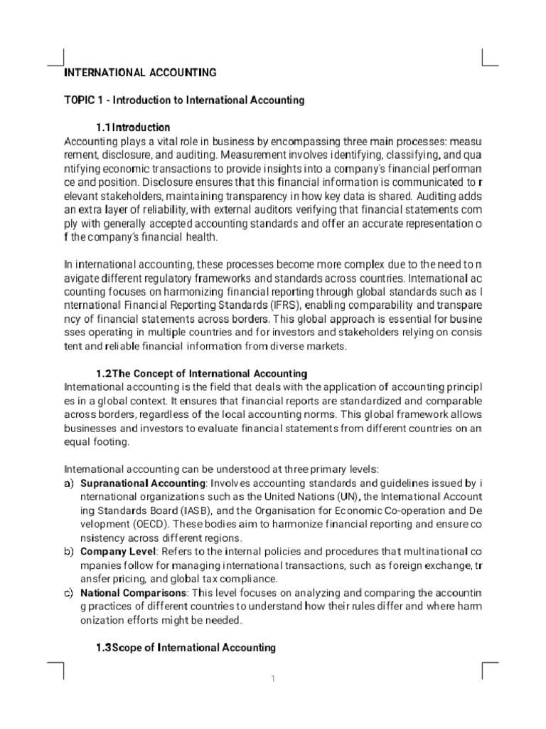 TOPIC 1 - Introduction To International Accounting 1 (1) - Phoenix | PDF