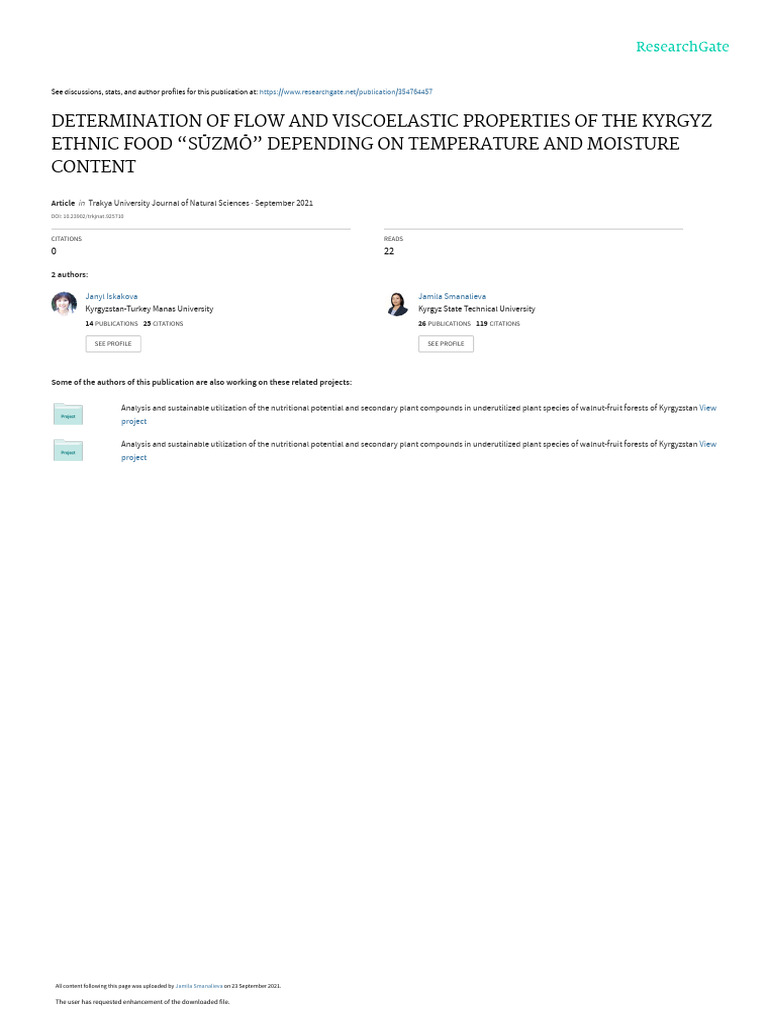 Determination of Flow and Viscoelastic Properties of The Kyrgyz Ethnic ...