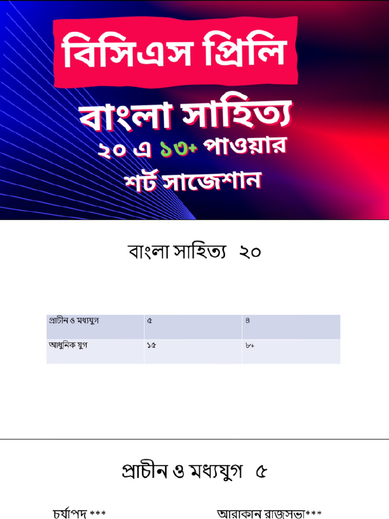 BCS Daily - 13+ Marks in BCS Preliminary Bengali Literature | PDF