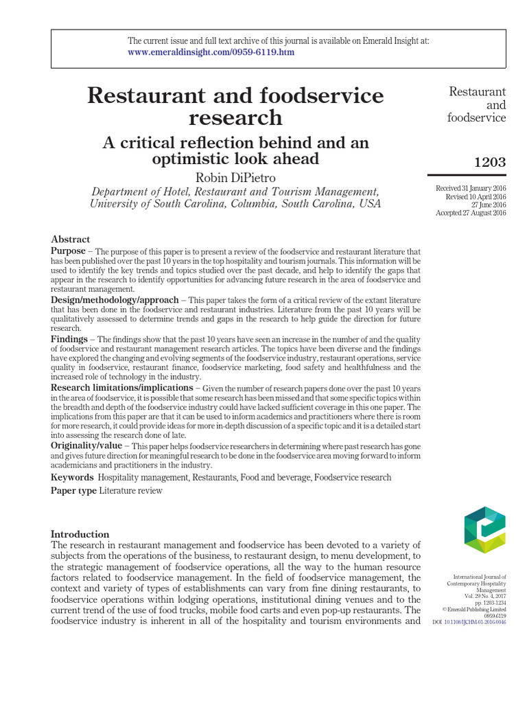 Trends in Foodservice Research Review | PDF | Restaurants | Foodservice