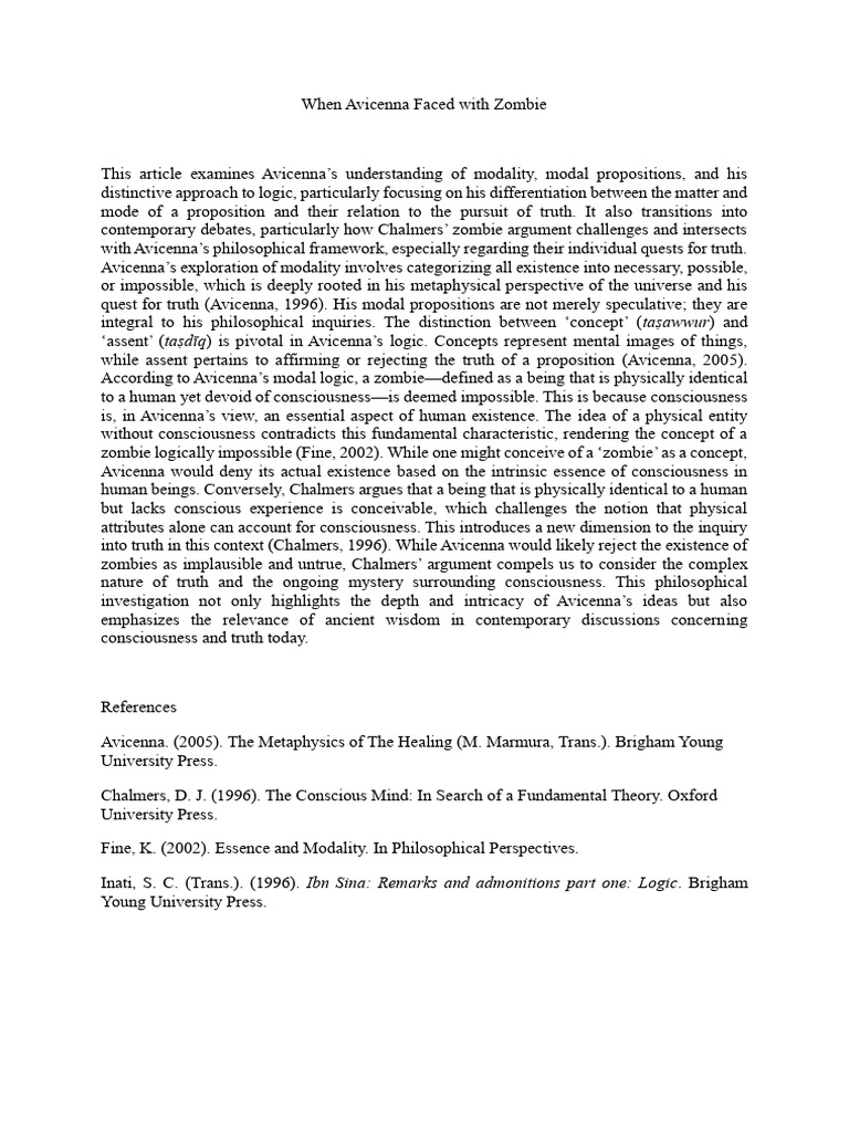 When Avicenna Faced With Zombie Abstract | PDF | Existence | Truth