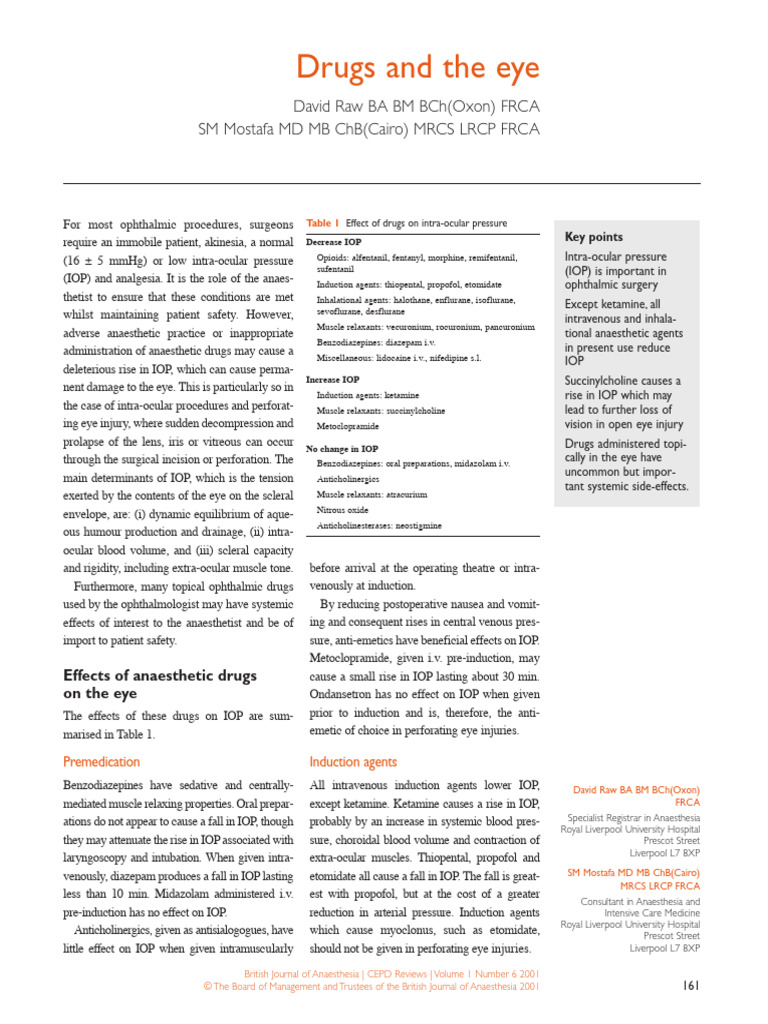 Drugs_and_the_eye | PDF | Anesthesia | Drugs Acting On The Nervous System