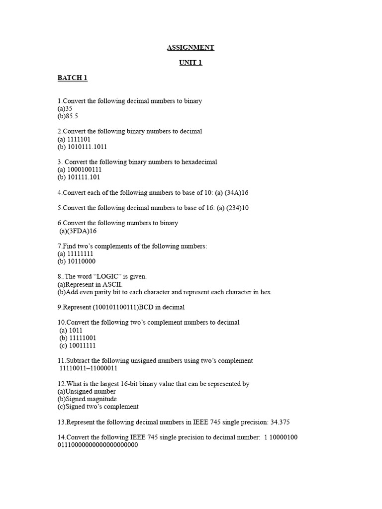 DPCO Unit 1 Assignment | PDF | Binary Coded Decimal | Mathematical Notation