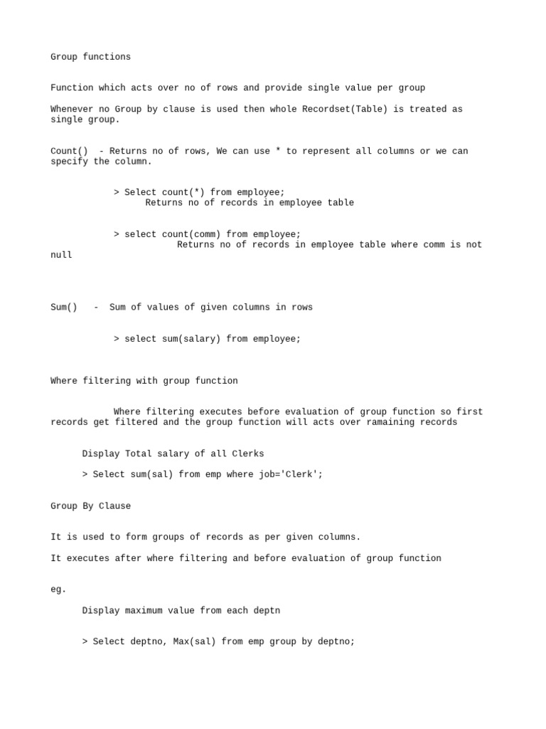 Grouping and Group-By Clause | PDF