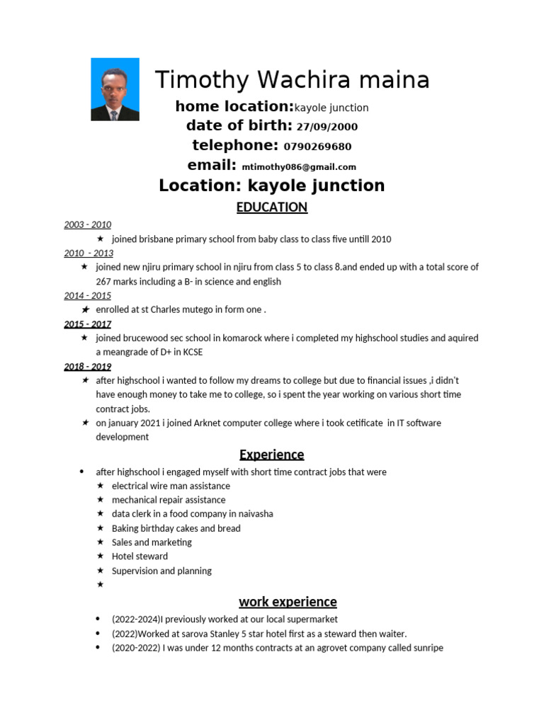 Timothy Wachira Cv | PDF | Computing | Information Technology