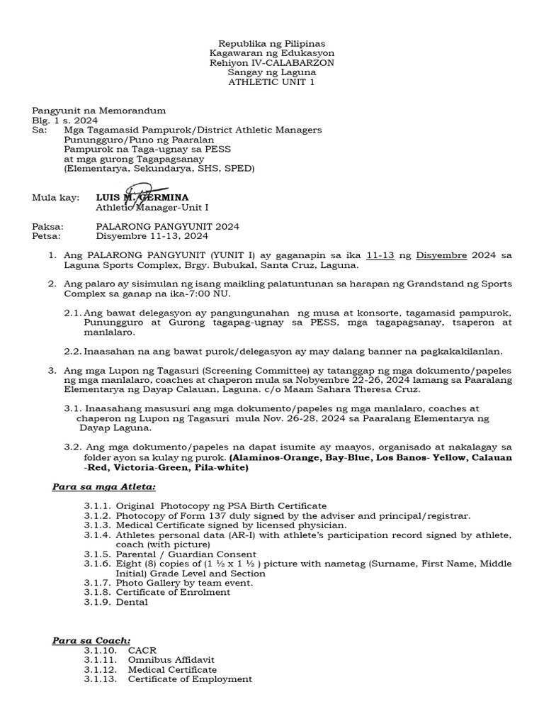 2024 Dec - Unit Meet Memo 2024 | PDF