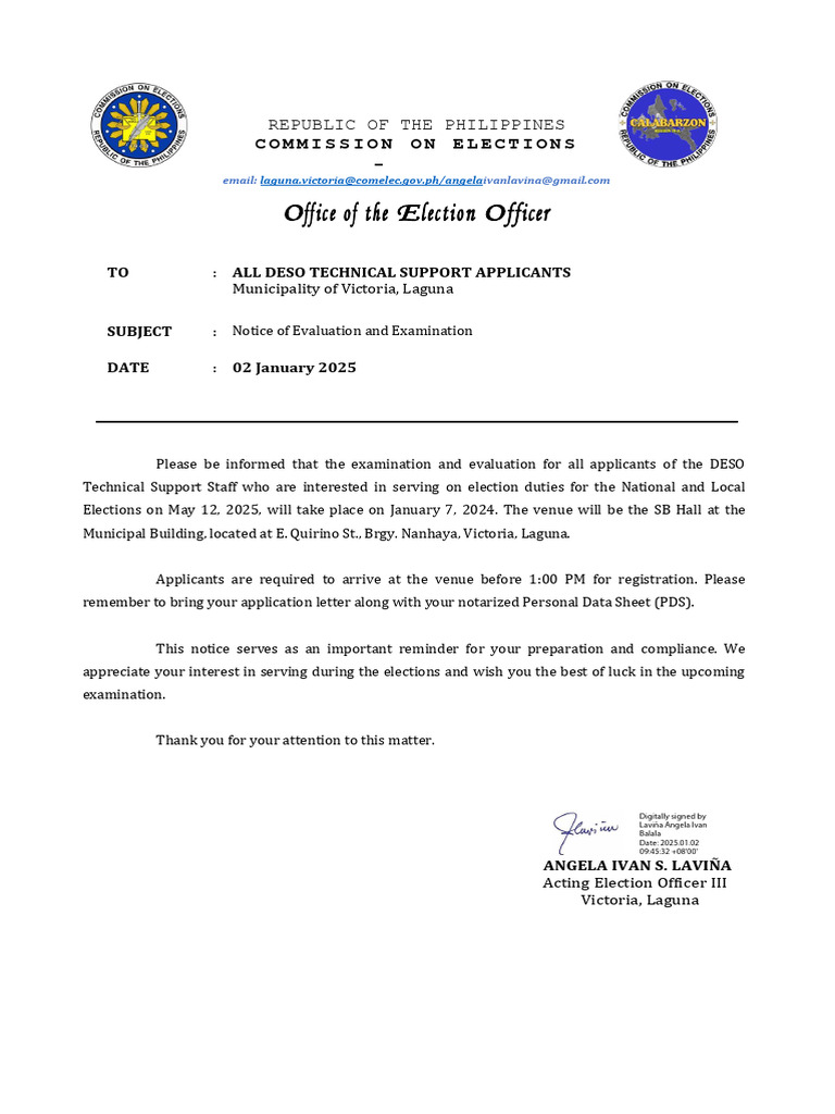 Notice-of-DESO-Tech Exam 2025 Victoria | PDF