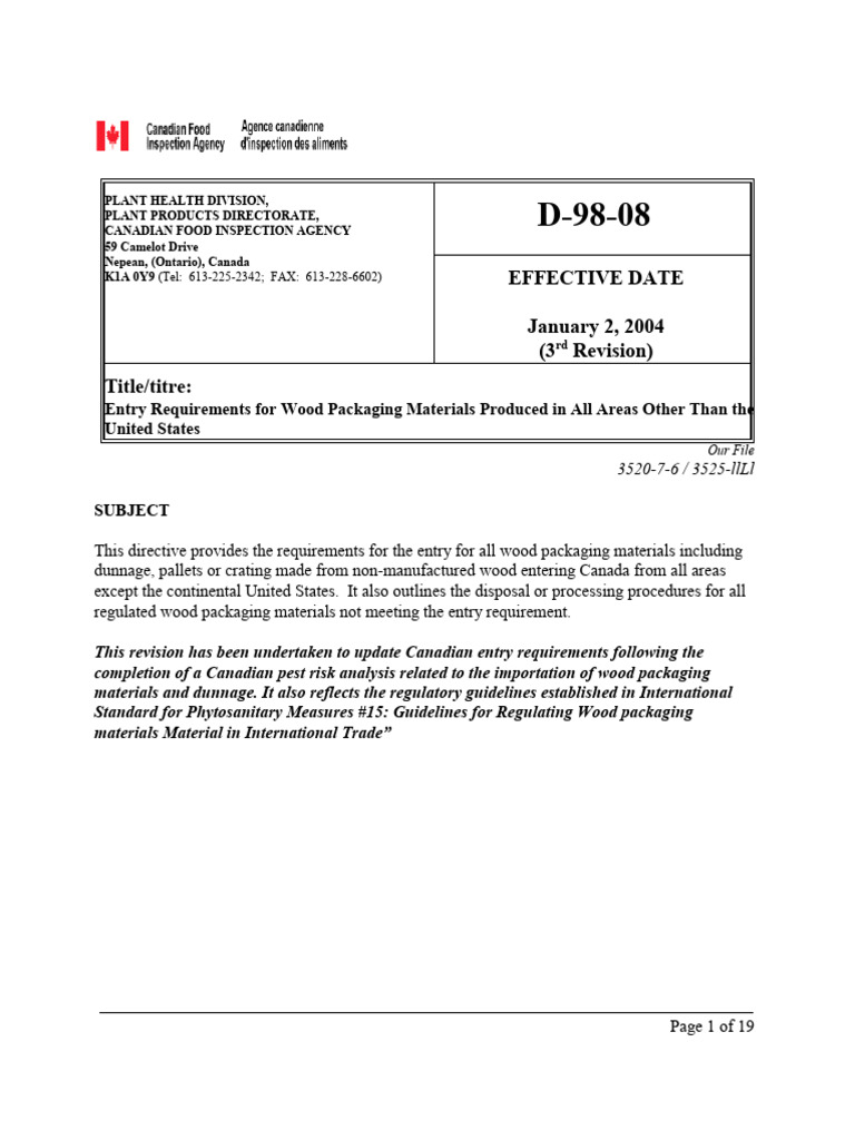 Canada Wood Packaging Import Rules | PDF
