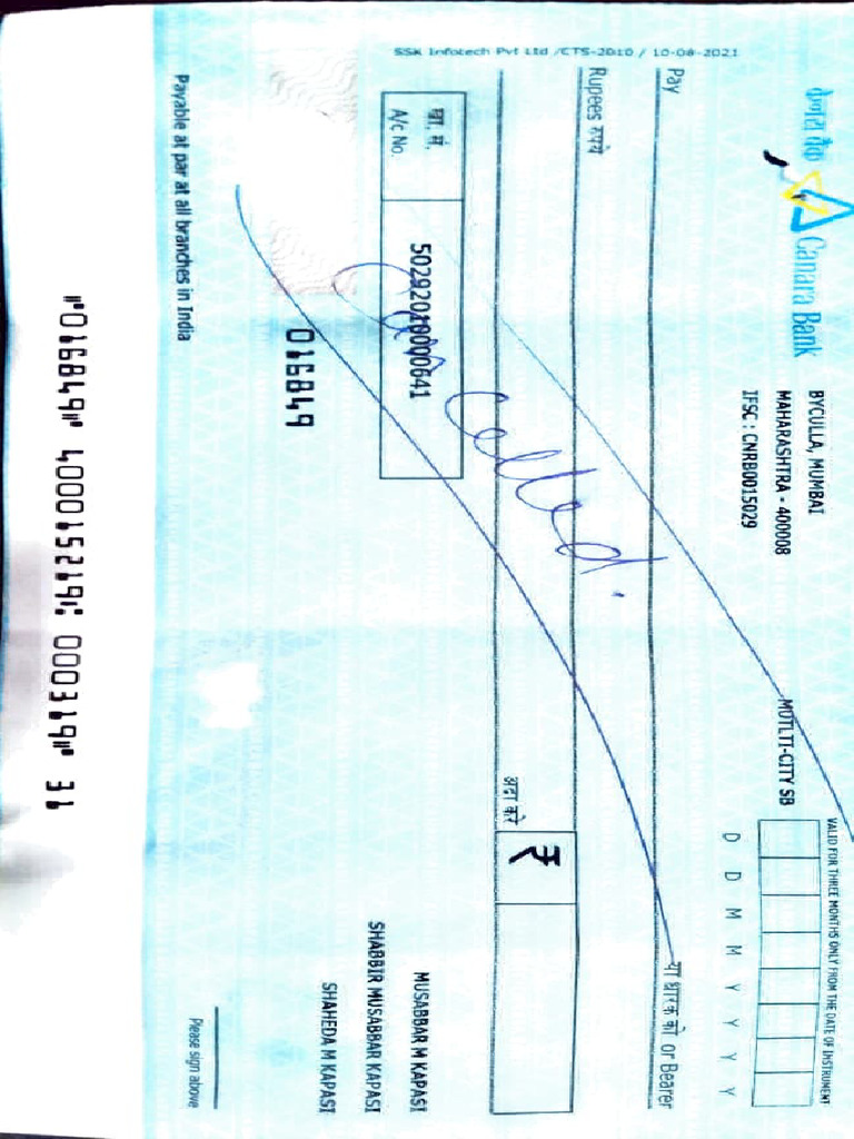 Canara Bank Cheque Sample and Format | PDF