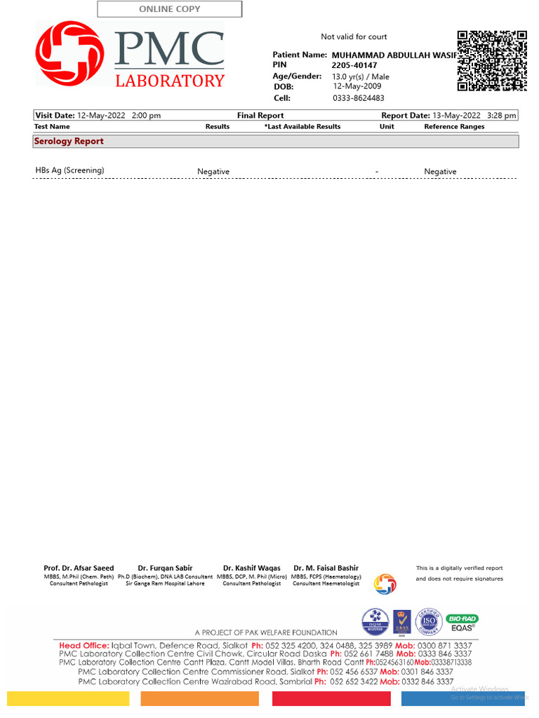 HBs Ag (Screening) - 2205-40147 | PDF