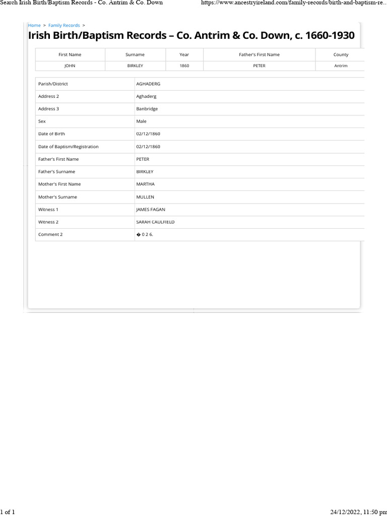 Irish Birth Records: Antrim & Down 1660-1930 | PDF
