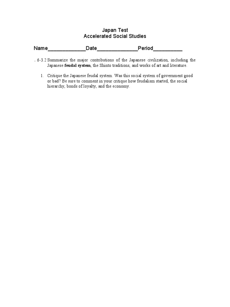 Japan Test Accelerated Social Studies Name - Date - Period | PDF ...