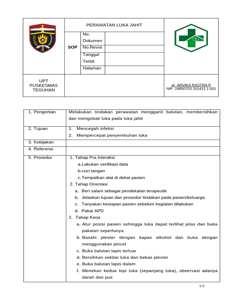 SOP TINDAKAN PERAWATAN LUKA JAHIT | PDF