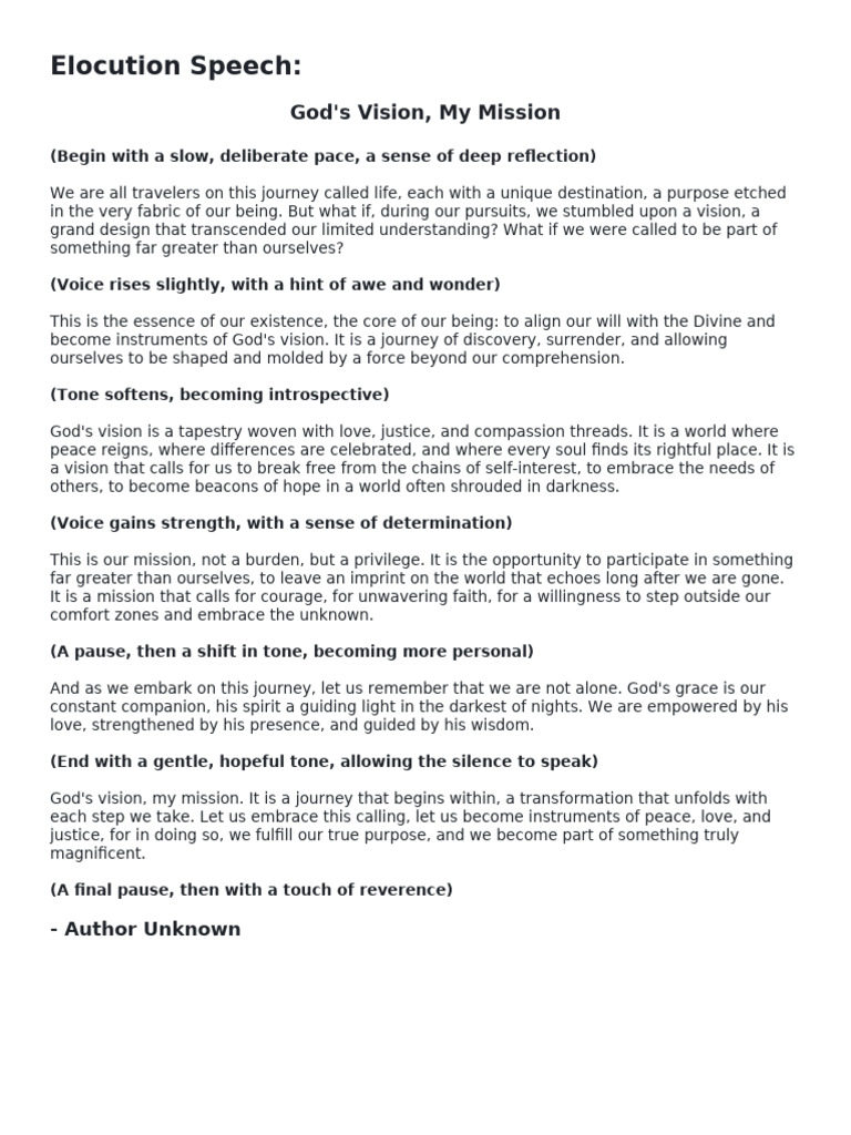 Elocution Speech for Grades 3 10 | PDF