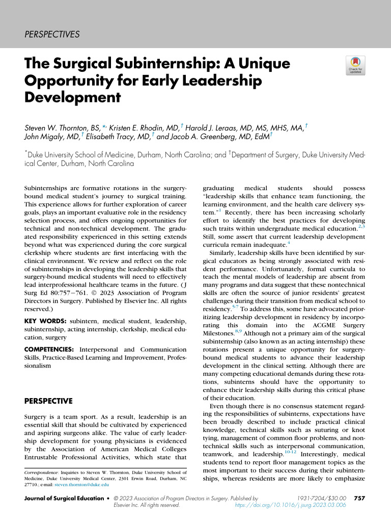 Surgical Subinternship: Leadership Growth | PDF | Medical School ...