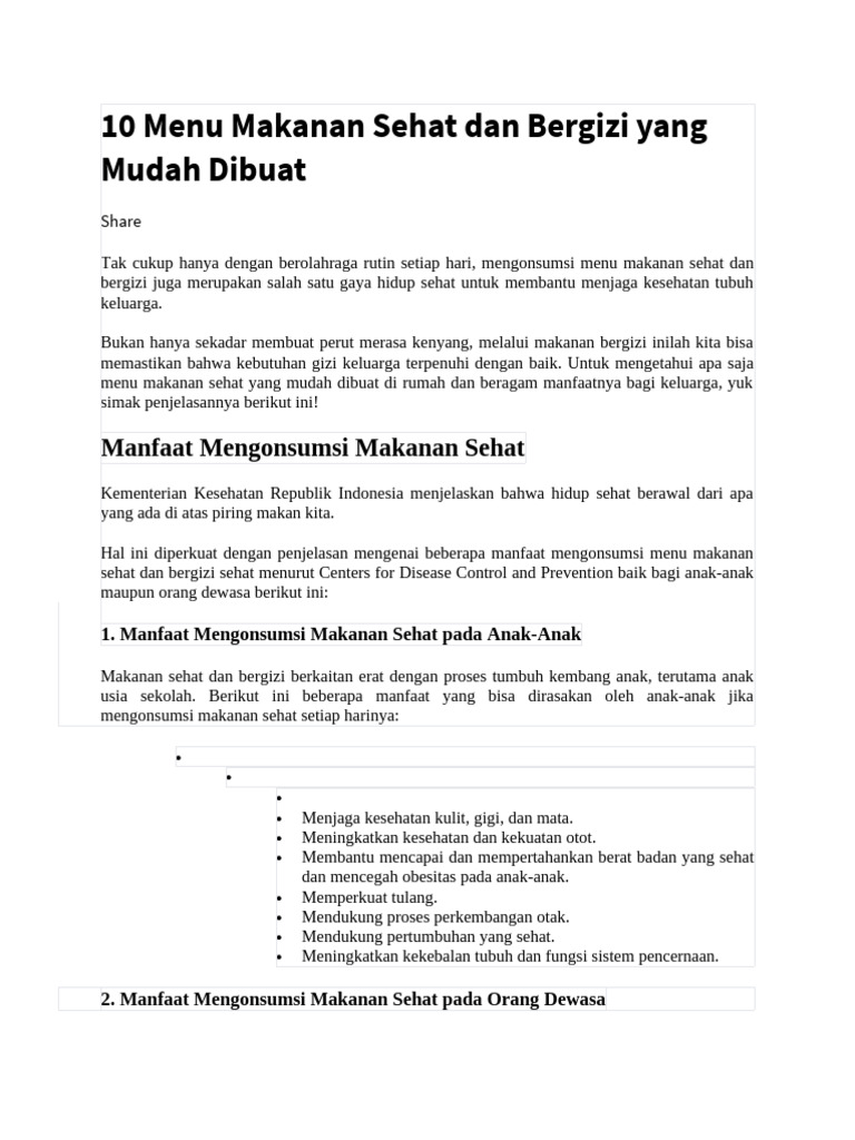 10 Menu Makanan Sehat Dan Bergizi Yang Mudah Dibuat | PDF