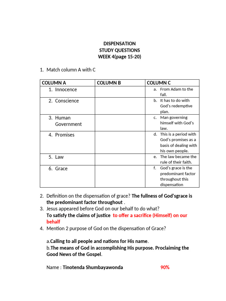 DISPENSATIONS - QUIZ 4 - SOB ZIM Tinoo | PDF