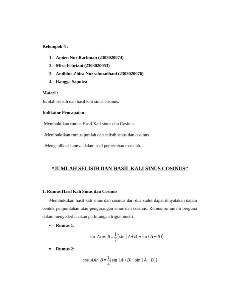 KELOMPOK IV_Rumus Kali, Jumlah Dan Selisih | PDF
