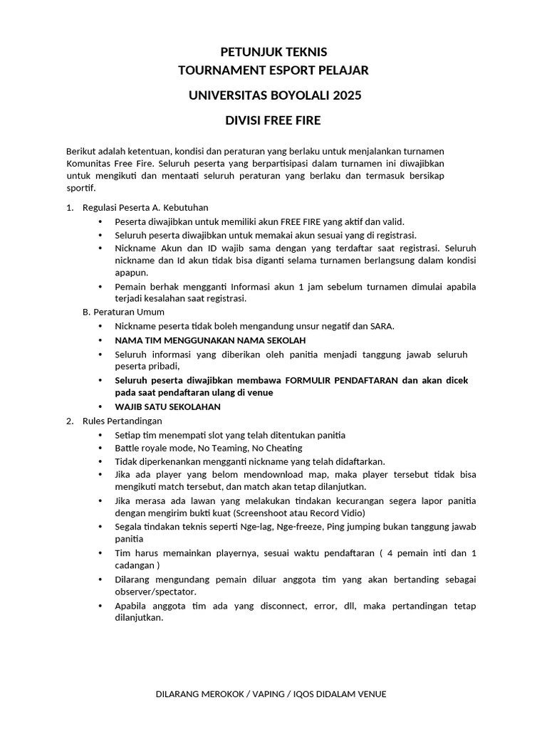 Aturan Turnamen Free Fire 2025 | PDF
