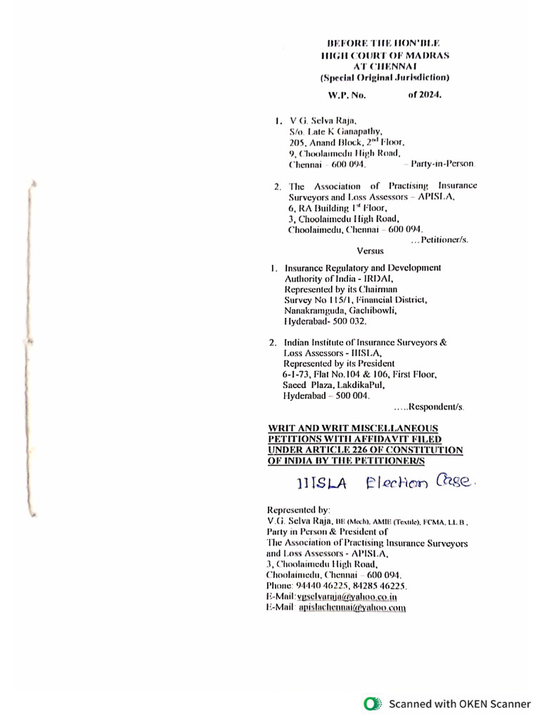Apisla Irdai Iiisla Election Case | PDF