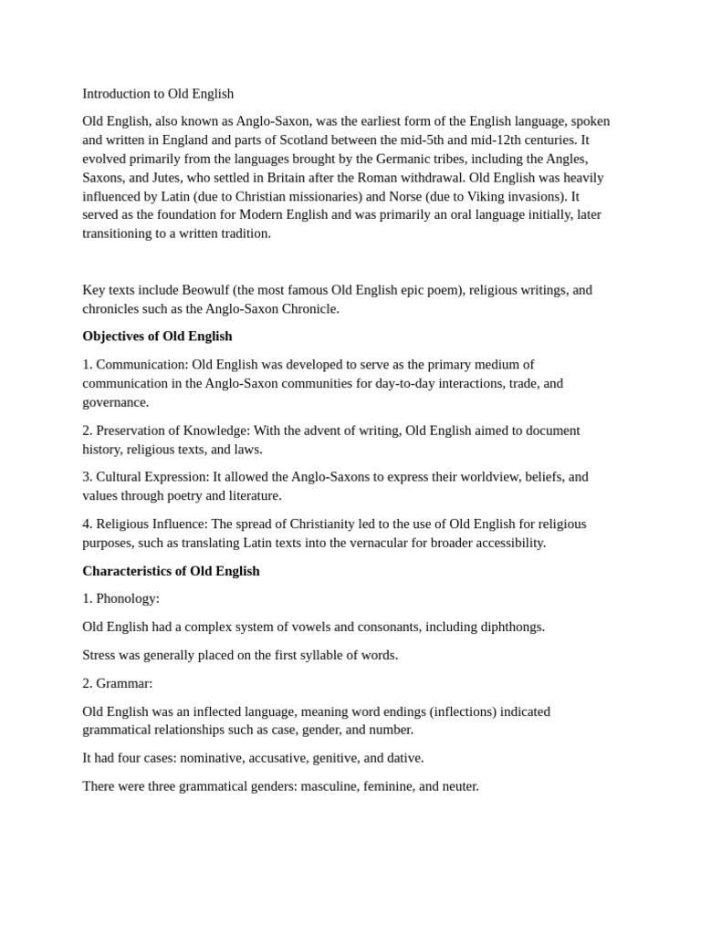 Overview of Old English Language and Culture | PDF | English Language ...