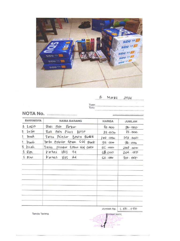 Nota Belanja ATK SDN 8 | PDF