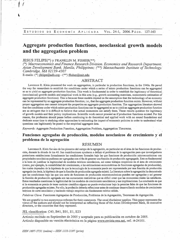 FELIPE, J. & FISHER, F. M. (2006) - Aggregate Production Functions ...