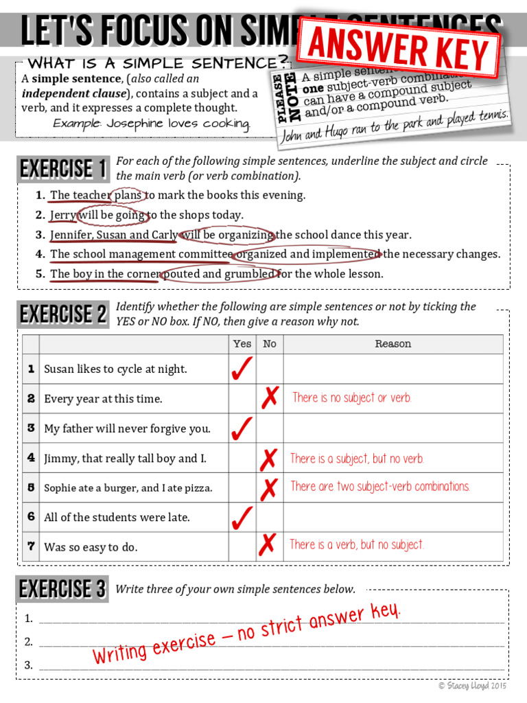 Simple Sentence Exercises Guide | PDF | Linguistic Typology | Semantics