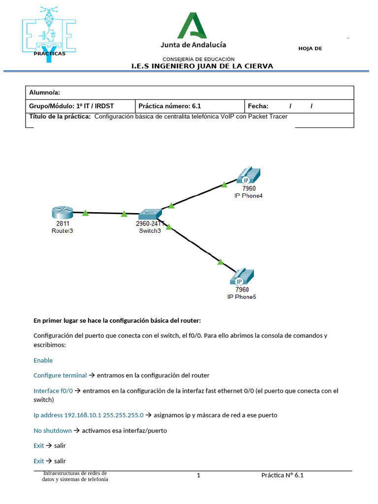 Practica_6.1 Centralita Con Cisco | PDF | Dirección IP | Ciencias de la Computación