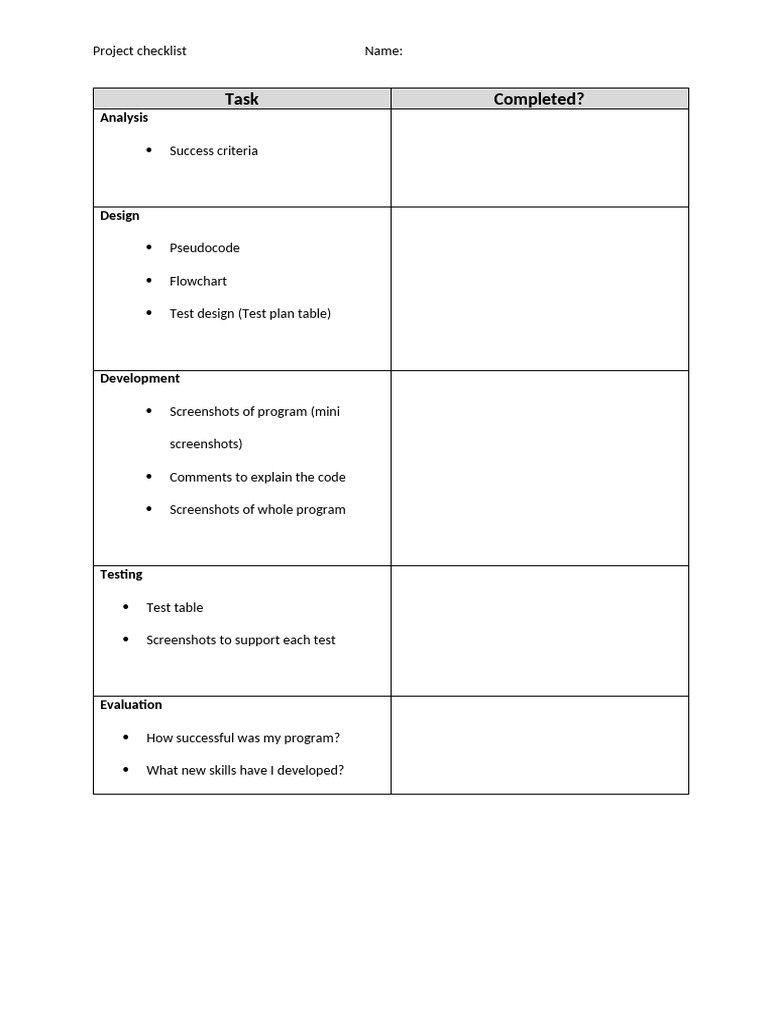 Project Checklist | PDF