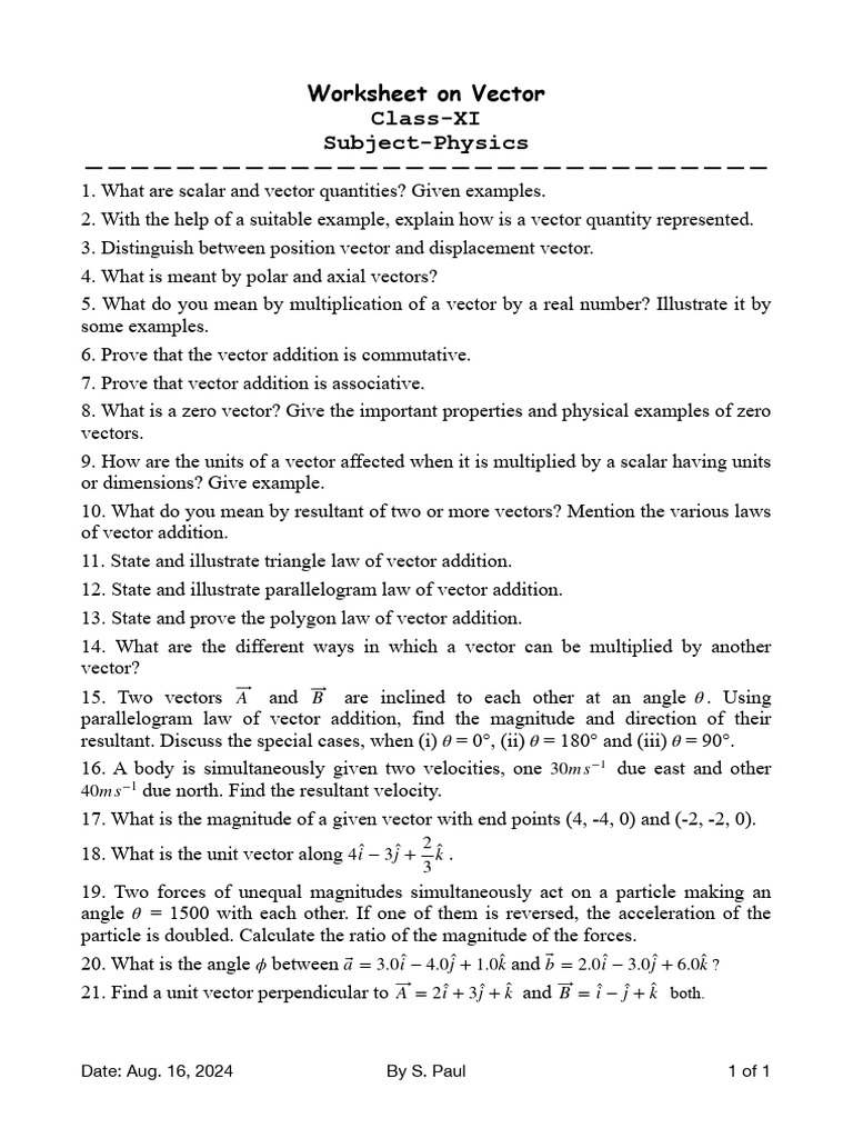 worksheet_vectorPDF | PDF | Euclidean Vector | Motion (Physics)