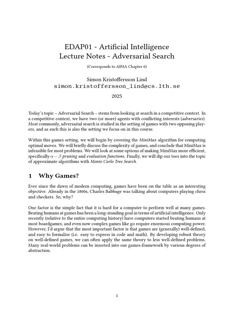 Lecture Notes Adversarial Search Pdf Applied Mathematics Algorithms And Data Structures