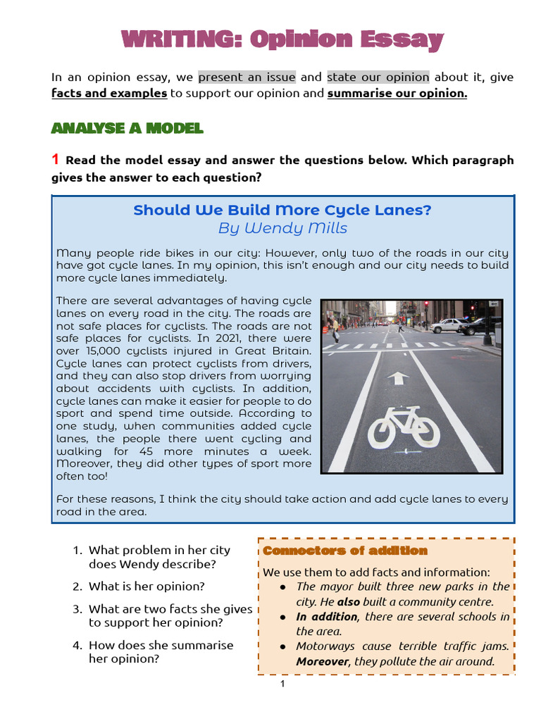 Opinion Essay Guide: Cycle Lanes | PDF | Transport Infrastructure ...