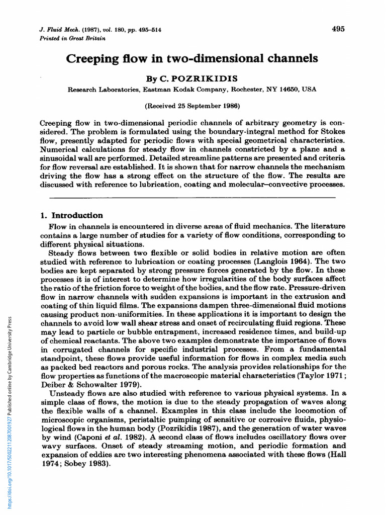 1987 - Pozrikidis - Creeping Flow in Two-Dimensional Channels | PDF ...