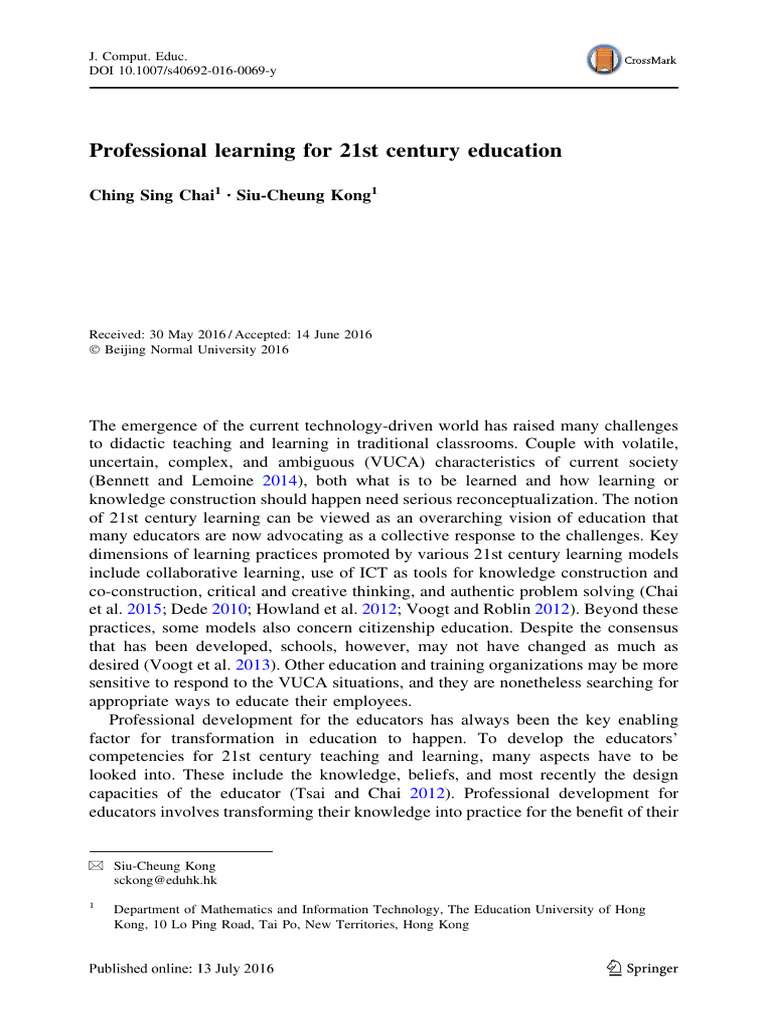 2016 Professional learning for 21st century education | PDF | Educational Technology | Pedagogy