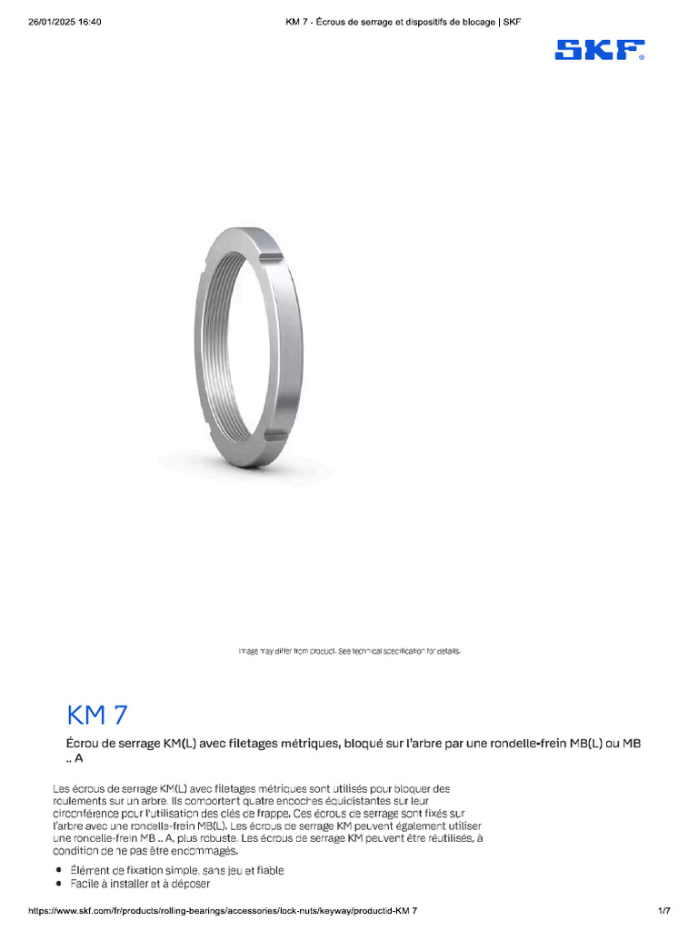 FICHE TECHNIQUE ECROU ROULEMENT | PDF