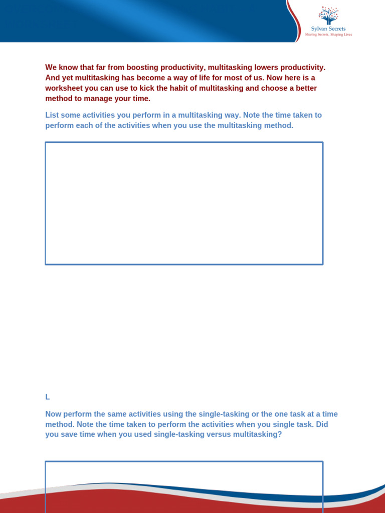 Overcoming The Multitasking Habit A Worksheet | PDF