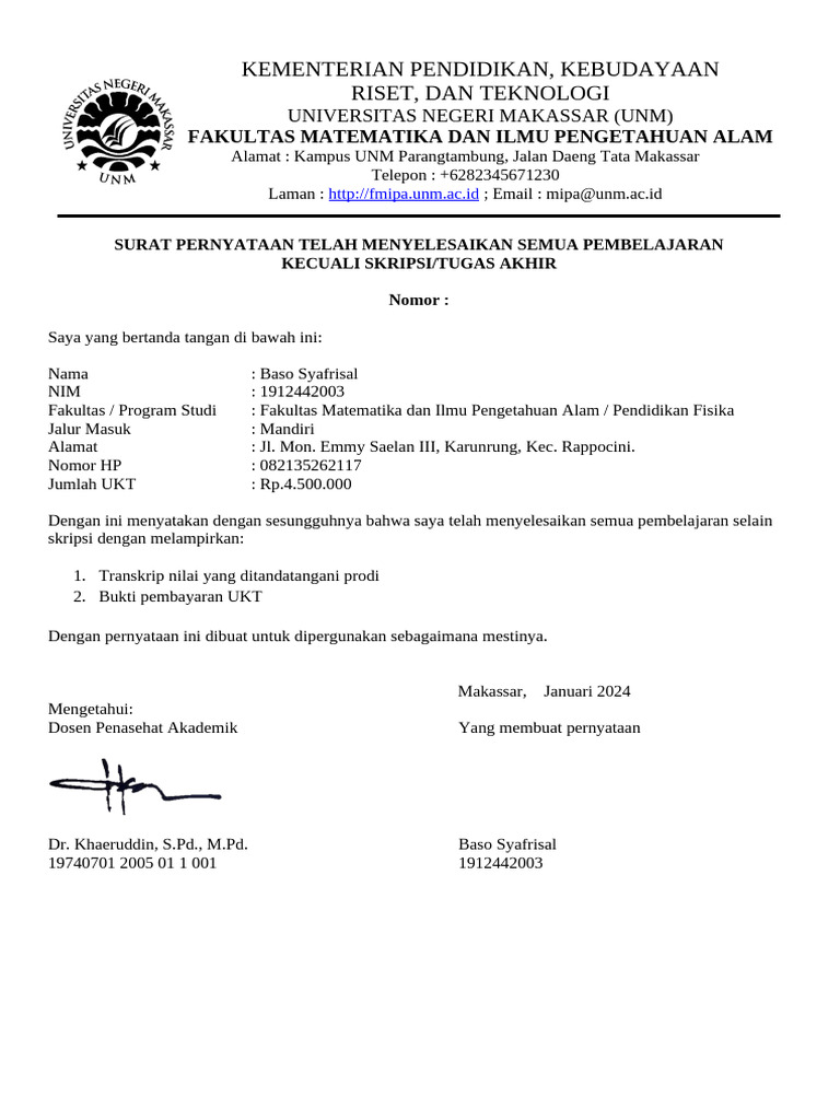 Surat Bebas UKT 2024 | PDF