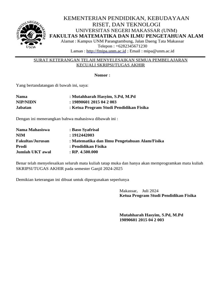 Surat Bebas UKT_Bsr | PDF