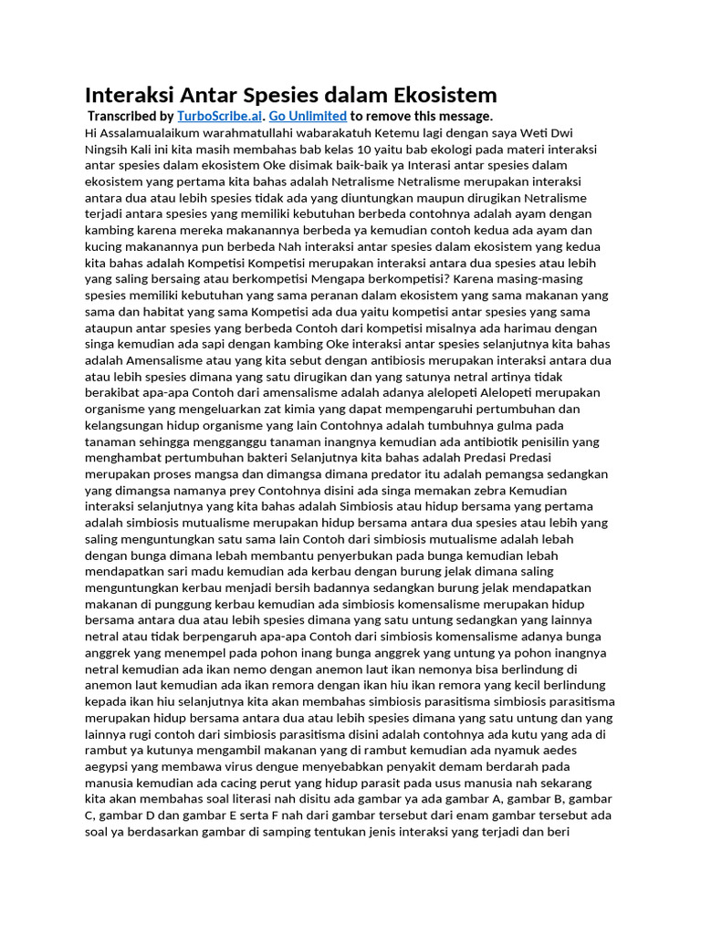 Interaksi Spesies dalam Ekosistem | PDF