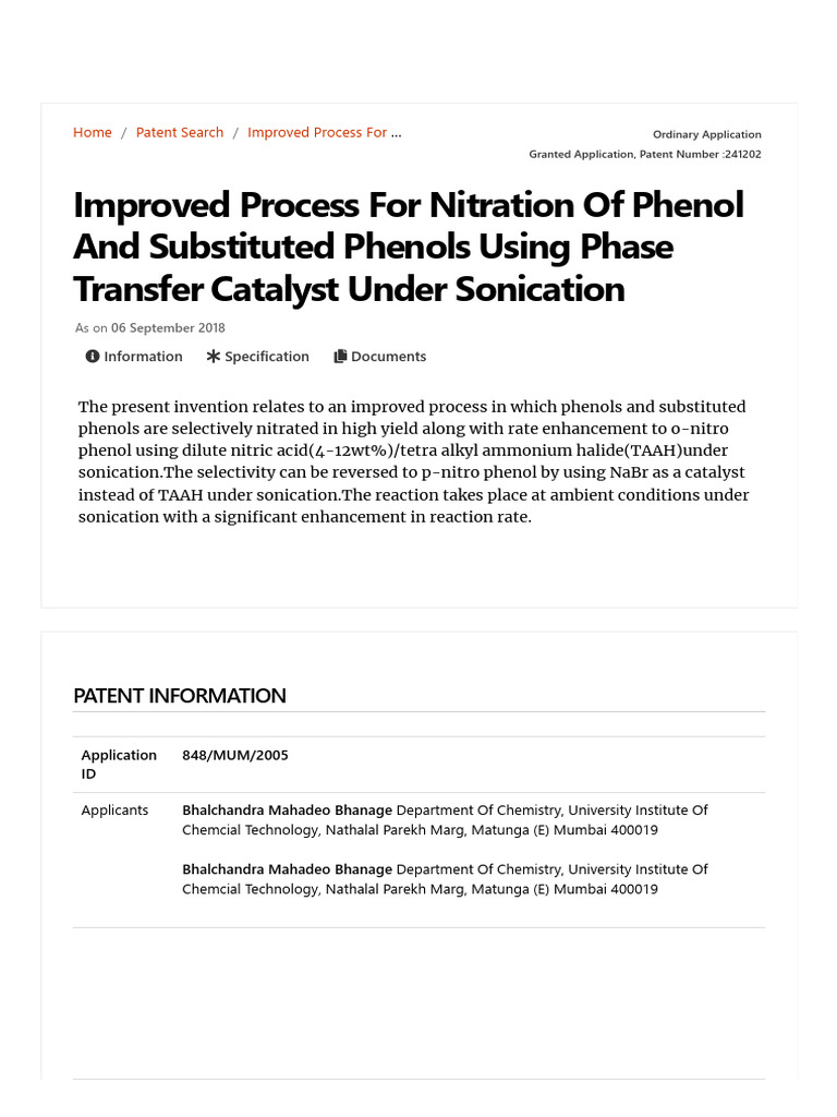 Improved Process For Nitration of Phenol and Substituted Phenols Using ...